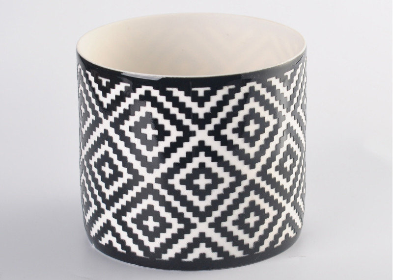 Round square pattern Ceramic Candle Holder for table decorations , decal white inside