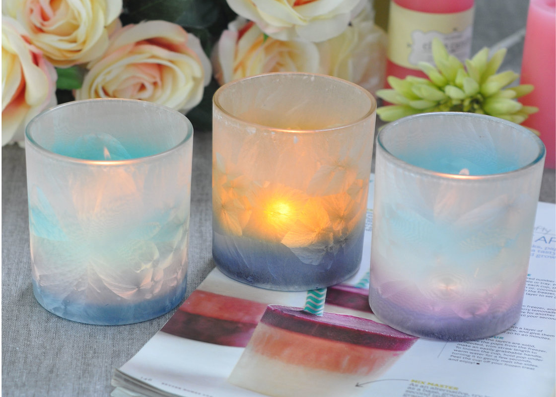 Custom Candle Luxury candle holders glass , Feather Painted glass candle jars