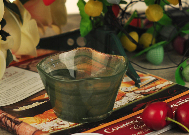 Antique handmade decorative glass bowl candle holder Green material