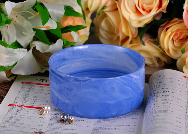 Blue Marble Round Shape Ceramic Candle Holder with Different Color Effects