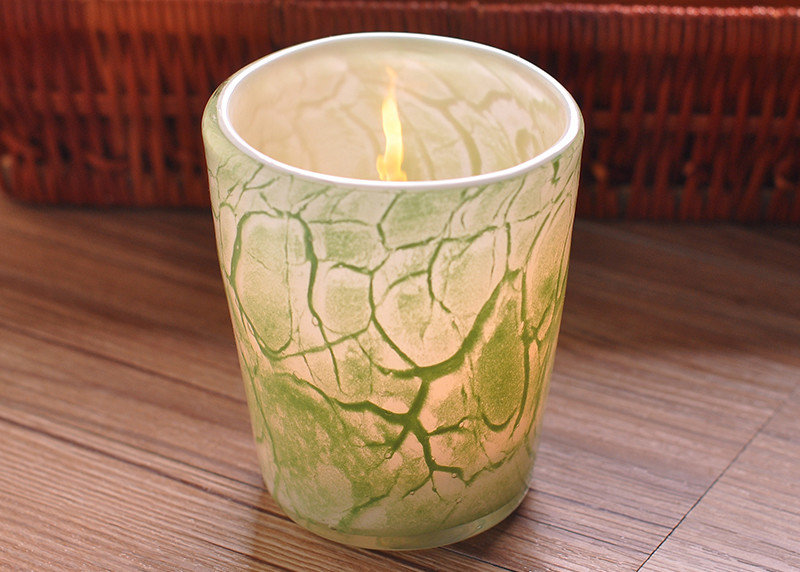 Create modern glass candle holders green leaf pattern , 280ml Capacity