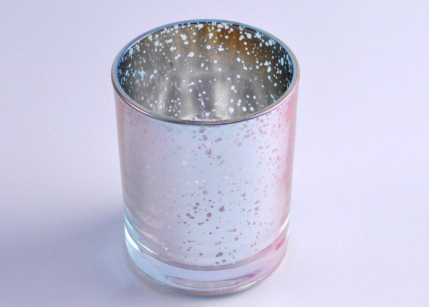 Silver Electroplated Speckled Votive Glass Tealight Candle Holder for Party Wedding