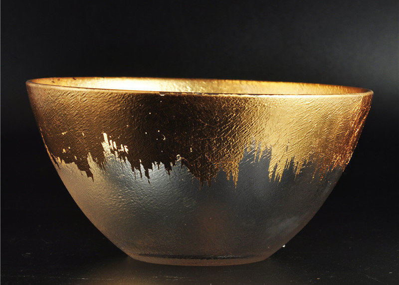 Clear Bowl Shape Glass Candle Holder with Golden Coating for Wedding Decor