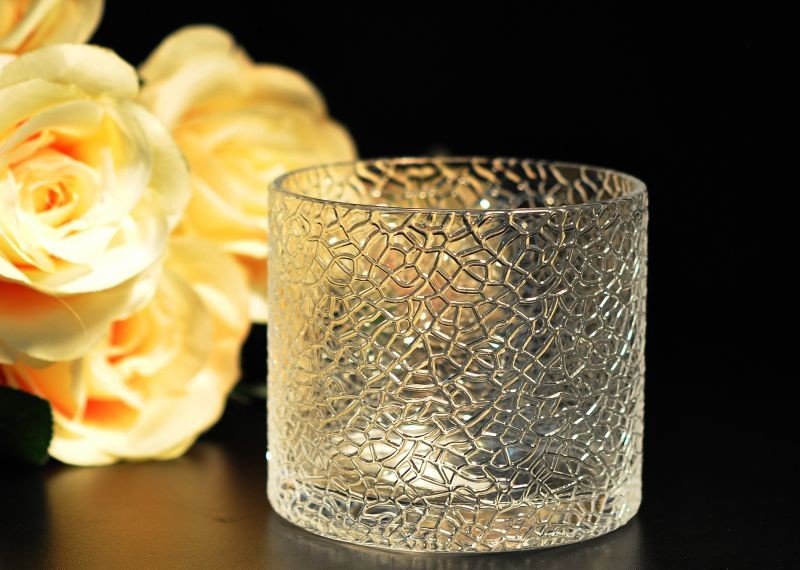 Leaf Pattern decorating clear glass candle holders for wedding , 18oz