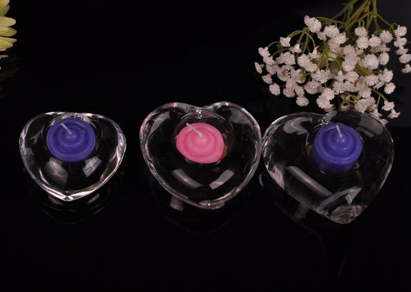 High White Transparent glass tealight candle holders for wedding centerpieces , Heart Shape