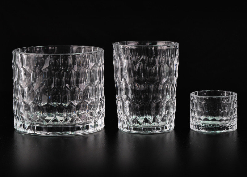 Dimpled Cylindrical Clear set of 3 glass candle holders for Candle Making