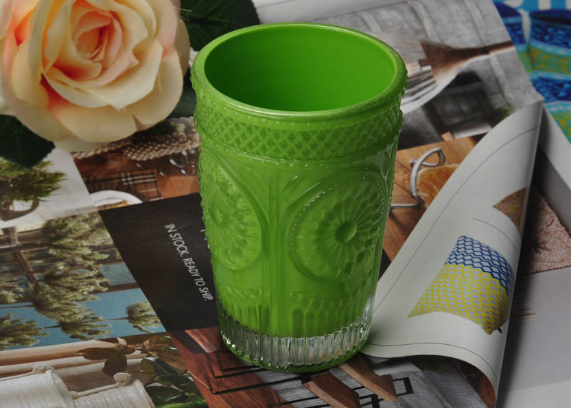 Flower Design Votive glass candle jars , glass candle stand Color Sprayed Inside
