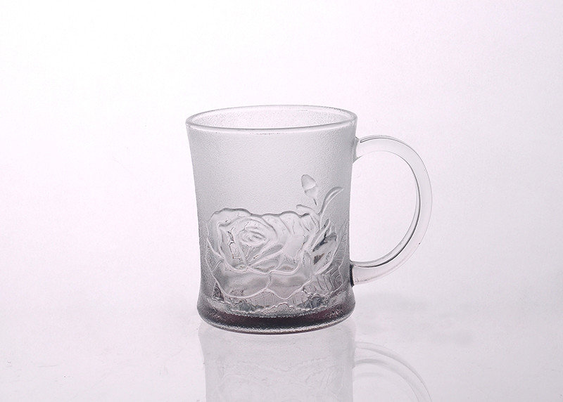 9oz debossed flower pattern frosted glass coffee cup glass juice tumbler