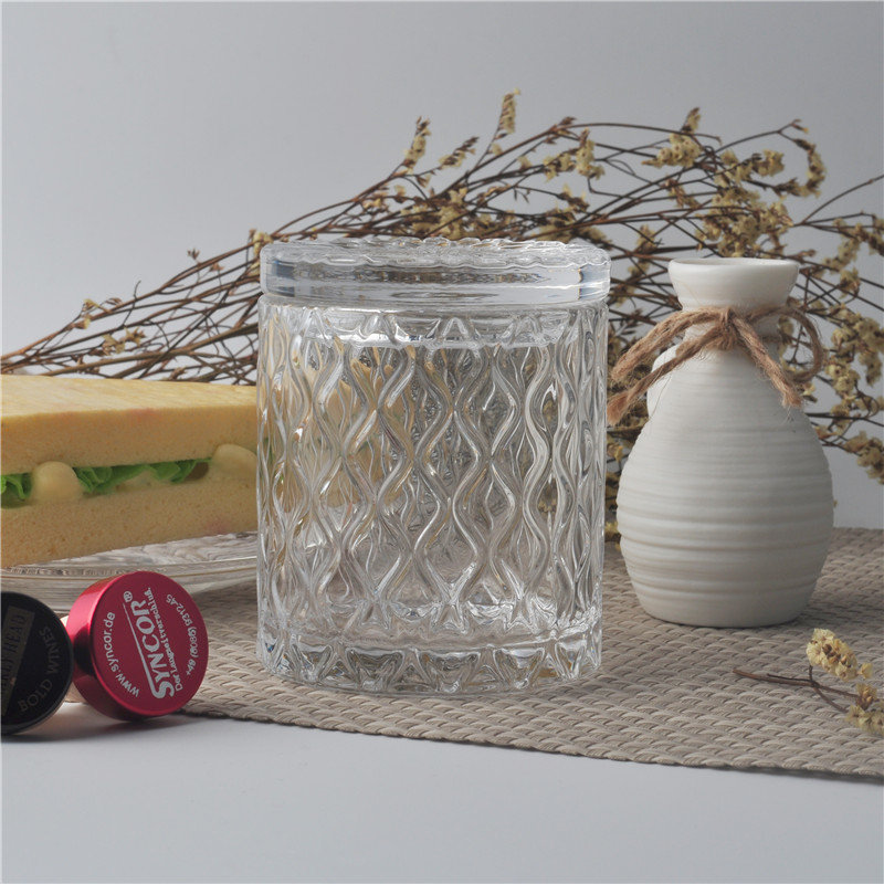 Creative decorative glass candle holders with lid set , pattern design