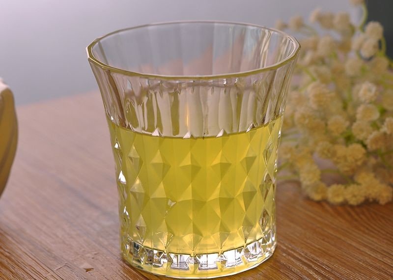 200ml 7oz Clear Embossed water tumbler glass for Soft Drink , Dimond Design