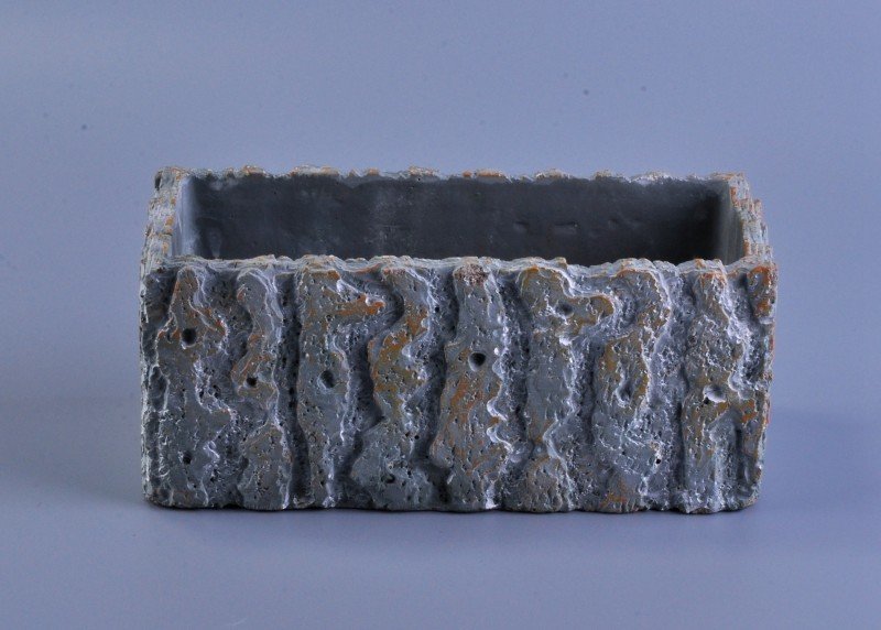 rough surface long square cement concrete candle holder with embossed pattern