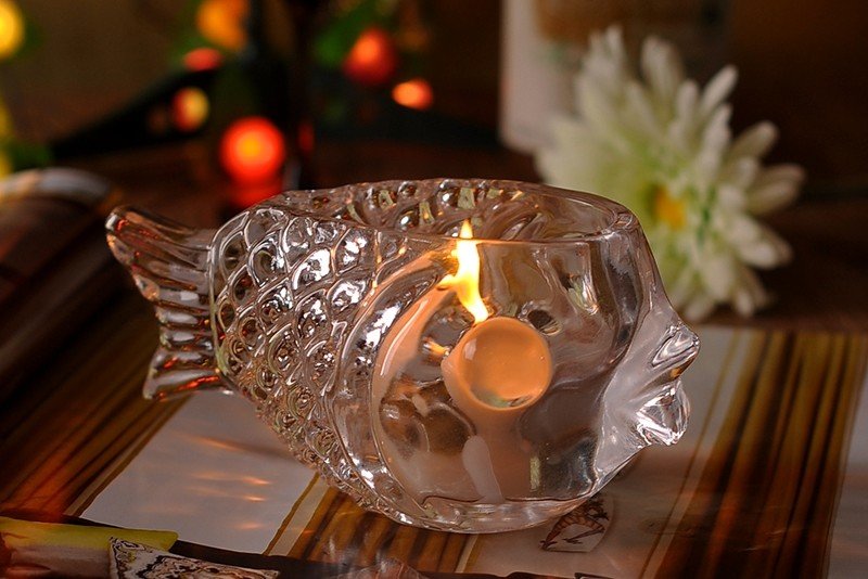 Fashional Creative Clear Glass Tealight Candle Holders Small Gold Fish