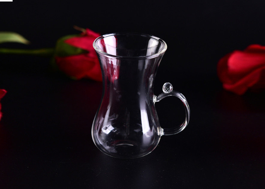 Unique Gift Handmade Double Wall Borosilicate Glass Mug With Handle , Mouth Blown