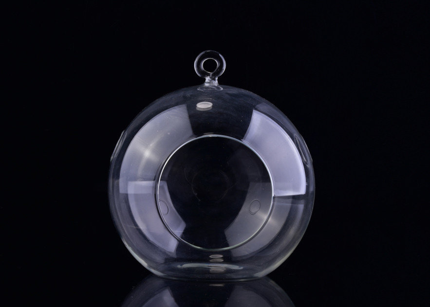 Christmas Gift glass votive candle holders , Hanging Clear glass tealight holders Ball shaped