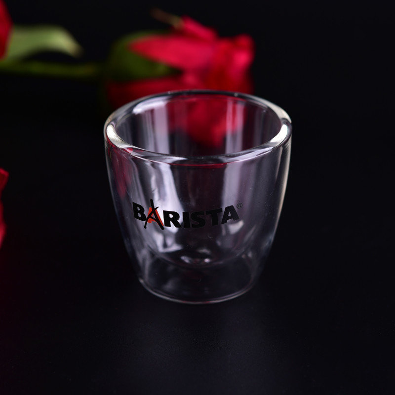 Small Double Wall Borosilicate Glass Cup With Decal Printing , custom logo