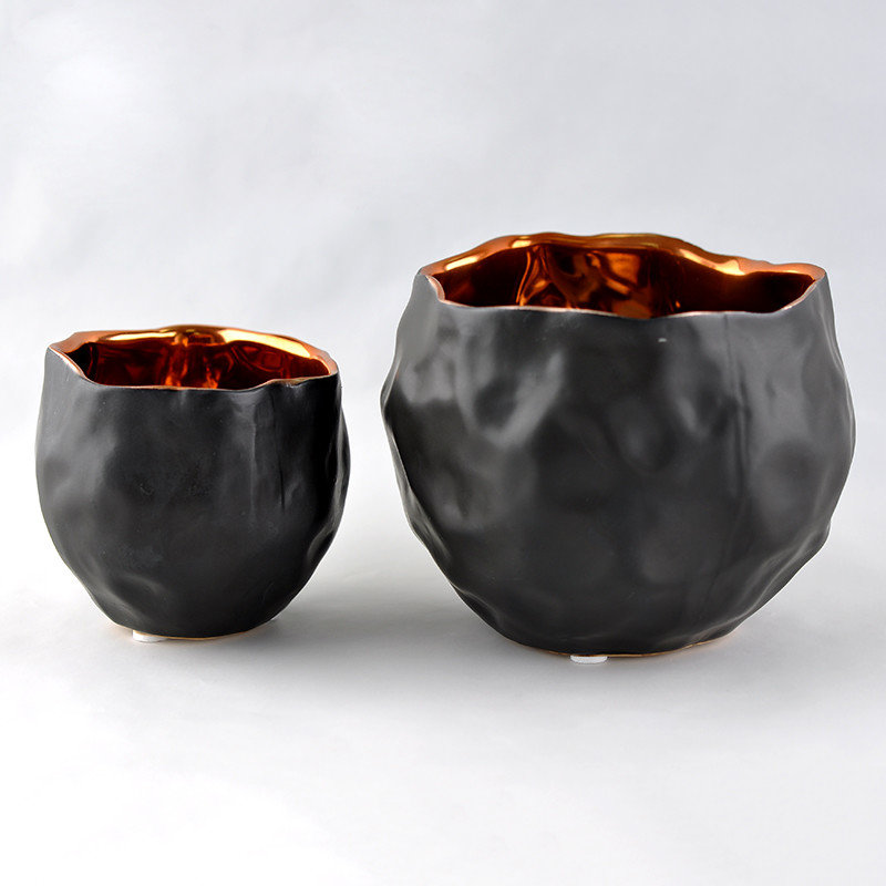 Hand Made Custom Ceramic Candle Holder Black Color Two Different Size