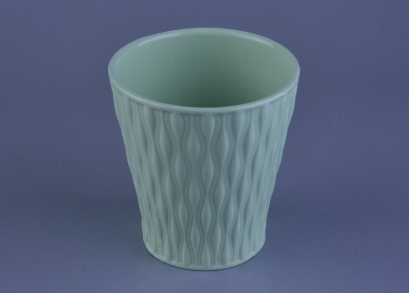Embossed Green Glazed Ceramic Candle Holder for Home Wedding Decoration