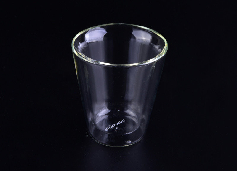 Decal Cute Small Double Wall Glass Mug Mouth Blown Process , Customized Logo
