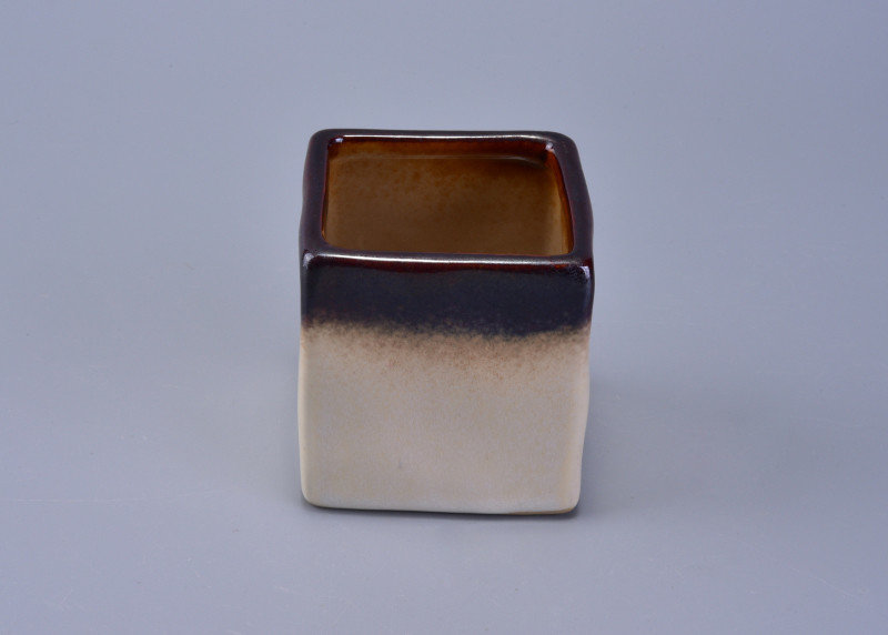 Luxury 220ml Square Shape White Ceramic Candle Holder Jar With Dark Top