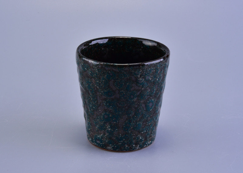Rough Surface 100ml Ceramic Candle Holder , Round Votive Ceramic Candle Containers