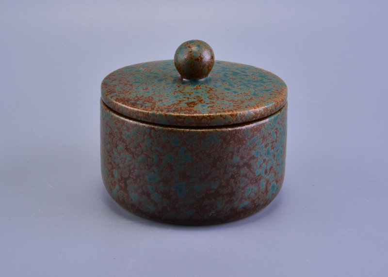 Copper Round Ceramic glazed transmutation beautiful candle holders with lids , easy open end