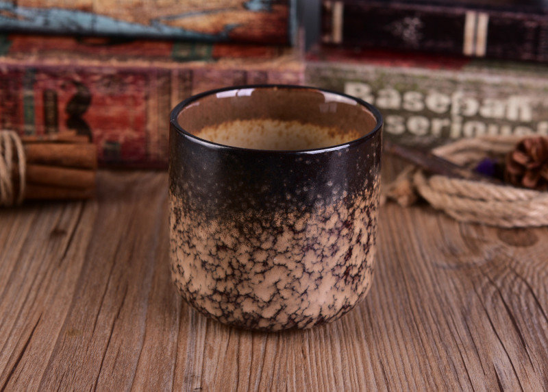 Leopard Print Transmutation Ceramic Candle Holder For Scent Candle , Round Bottom