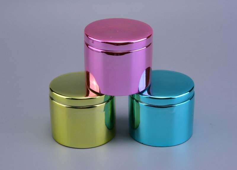 Gifts Shining Glazed Plating Ceramic Candle Holder With Lids , Candy Color