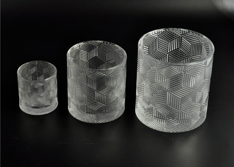 Exquisite Embossed Pattern Glass Candle Holders Bulk With Lids , Three Different Size