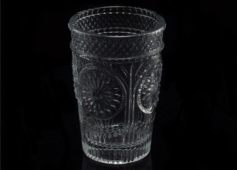 OEM Hand Press glass tea light holders for hotel deco , Embossed Logo