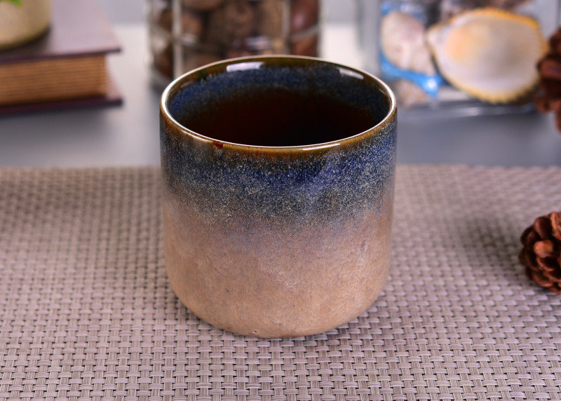 Colorful Glazed Cylinder Ceramic Candle Holder , Cup Ceramic Candle Vessel