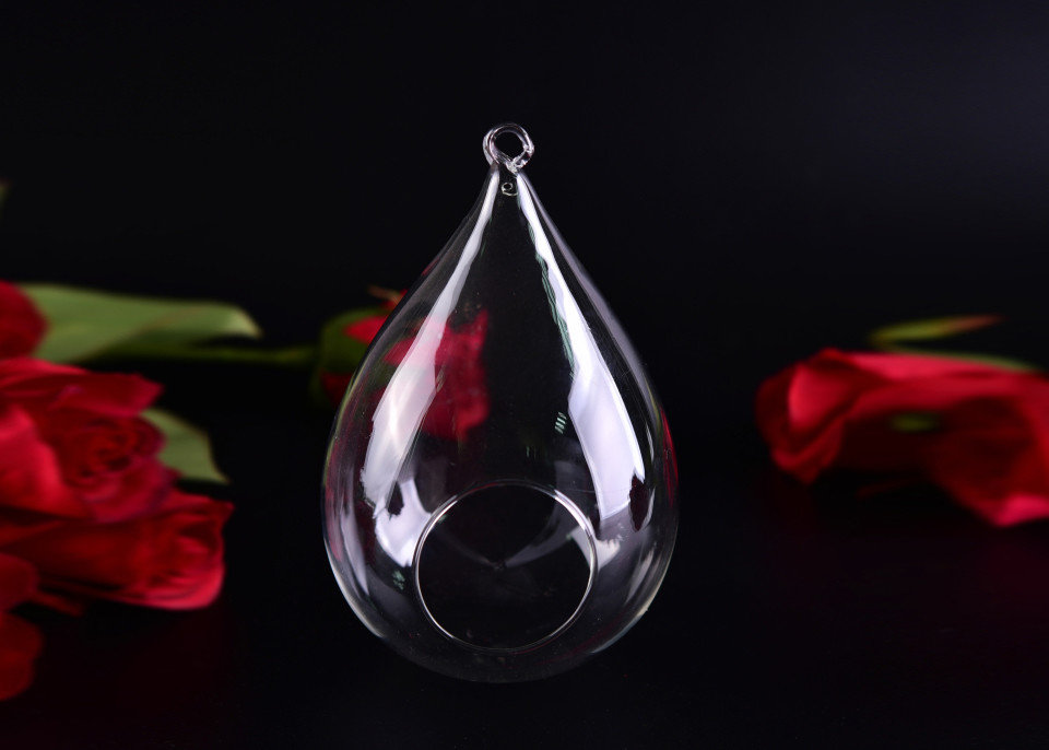 Transparent Borosilicate Decorative Glassware Hanging Vase for Decoration , Tear Drop Shaped