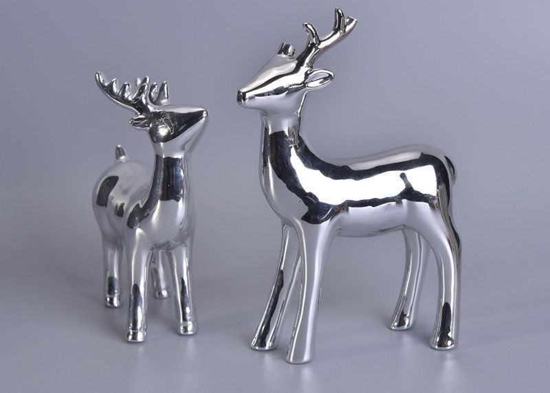 Silver Mercury Animal Ceramic Mantle Shelf Table Centerpiece Deer Decor