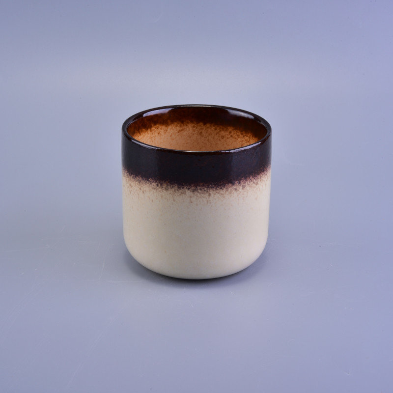 White And Black Glazing Ceramic Tealight Candle Holders , Ceramic Votive Candle Holders