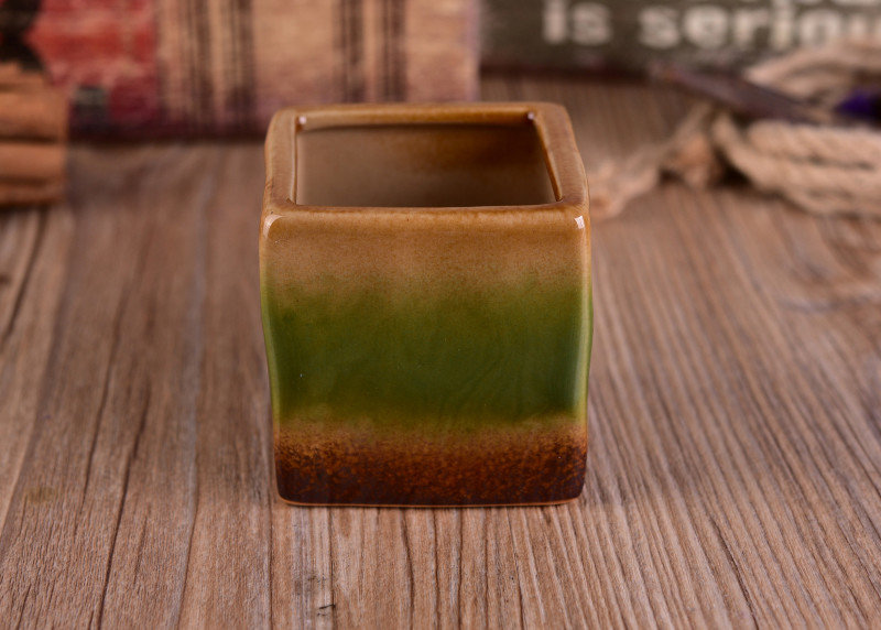 Unique Square Candle Holder Ceramic Home Decoration Ombre Mixed Color Glazed