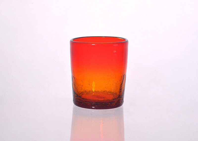 Elegant Red Cracked Small Glass Candle Holders For Decoration , Customized Size