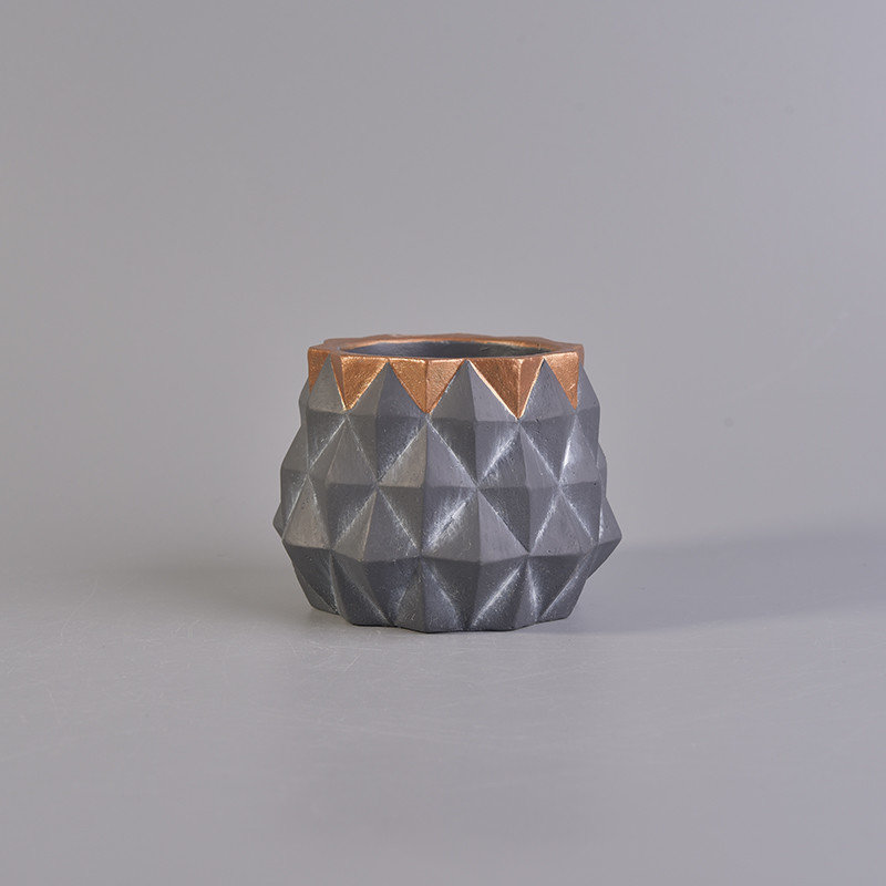 Frosted Diamond Concrete Tea Light Holders Container With Cooper Color