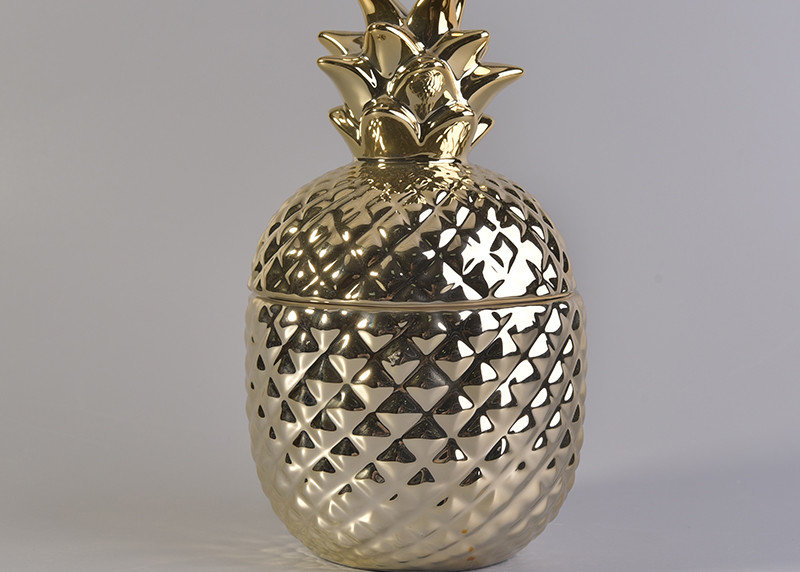 Popular Gold Ceramic Candle Jars , Pineapple Shaped Ceramic Candle Holders With Lids