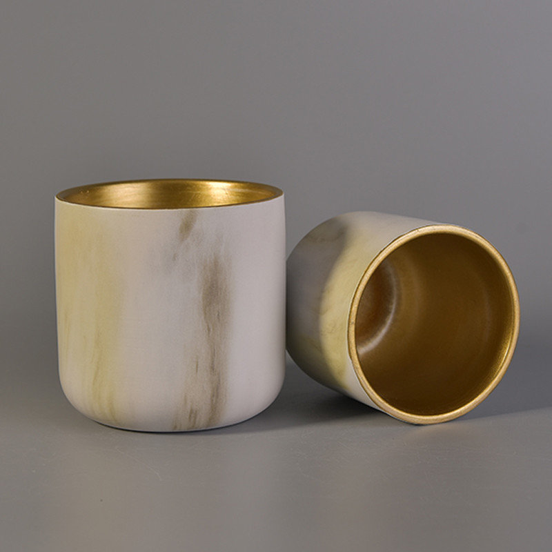 OEM / ODM Handmade Ceramic Candle Holders With Hydrographics Transfer Printing