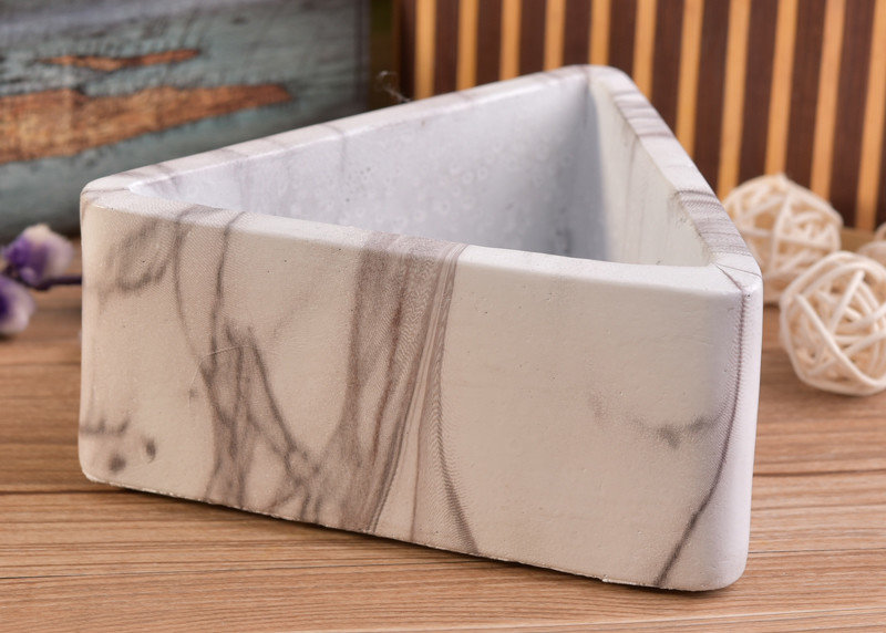 Triangle Shaped Ceramic Candle Holder , Concrete Candle Vessel with Water Printing Decoration