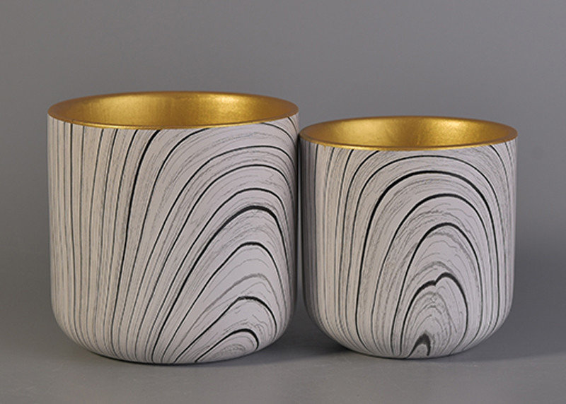 Eco - Friendly Leopard Pattern Ceramic Candle Holders With Golden Painting Inside