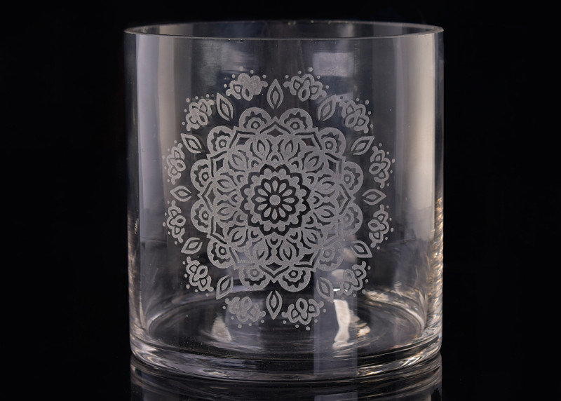 Customized logo laser engraved flower glass candle jar for home decoration