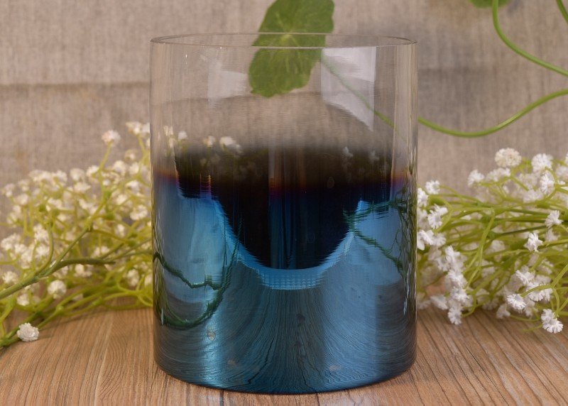Vertical Wedding Decoration Glass Candle Jars With Iridescent Ombre Electroplated