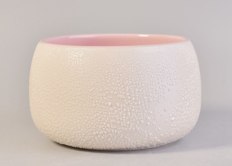 Indoor Pink Inside Ceramic Candle Holder Glazed Particulate Matter Ceramic Candle Jar