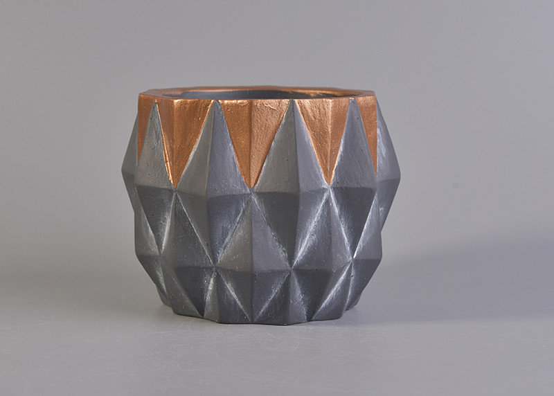 Custom Scented Rhombus Ceramic Candle Holder With Gold Rim / Logo Printing