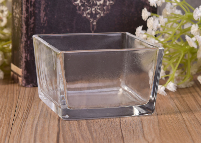 Clear Glass Candle Holder Square Short Glass Scented Soy Candle Making Jars