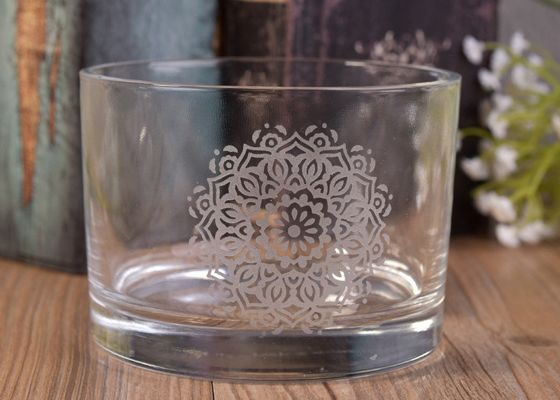 12Oz Round Shape Decal Glass Candle Jar For Decor , In Stock Glass Votive Candle Holders