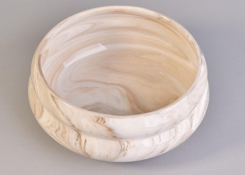 Decorativte Luxury Marble Candle Holder , Ceramic Candle Vessels Bowl Shape