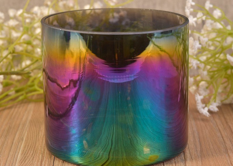 Large Iridescent Blue Ombre Decorative Glass Candle Holder For Wedding