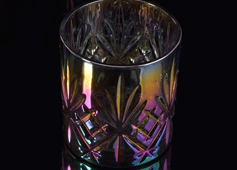 Machine Press Pineapple Debossed Glass Candle Holders With Iridescent Plating