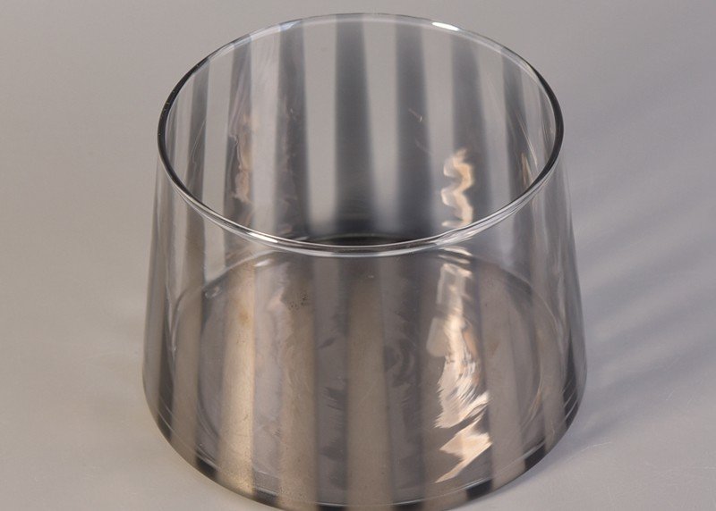 Mouth Blown Small Top Handmade Glass Candle Holders Big Bottom Silver Lines